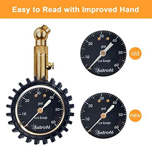 AstroAI Tire Pressure Gauge 60 PSI, Large 2" Easy Read Glow Dial Tire Gauge, Certified ANSI B40.1 Accurate, Compatabile for Bicycle, Car, SUV, Truck & Motorcycle