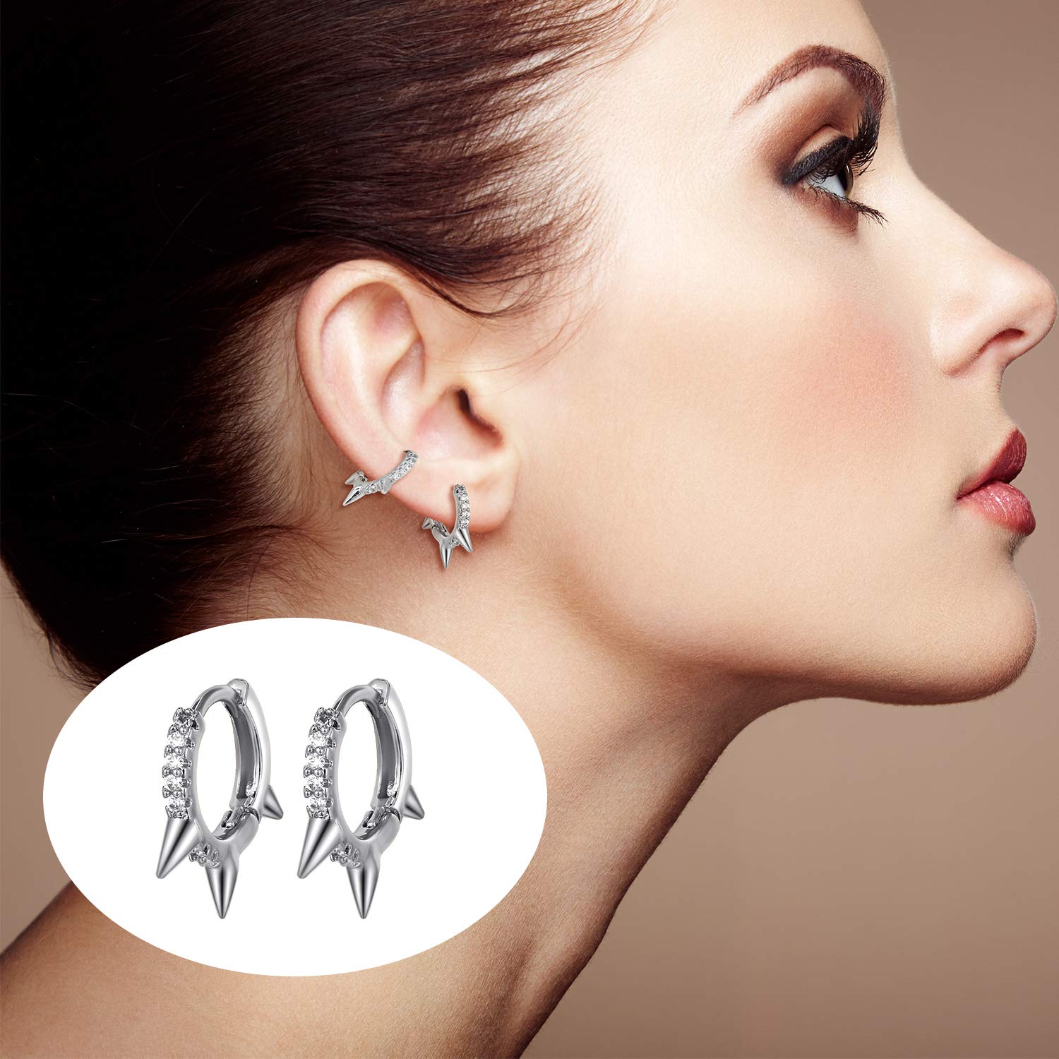 9 Pairs Small Hoop Earring with Charms Huggie Hoop Dangle Earrings Drop Pendant Hoop Earrings for Women (Silver)