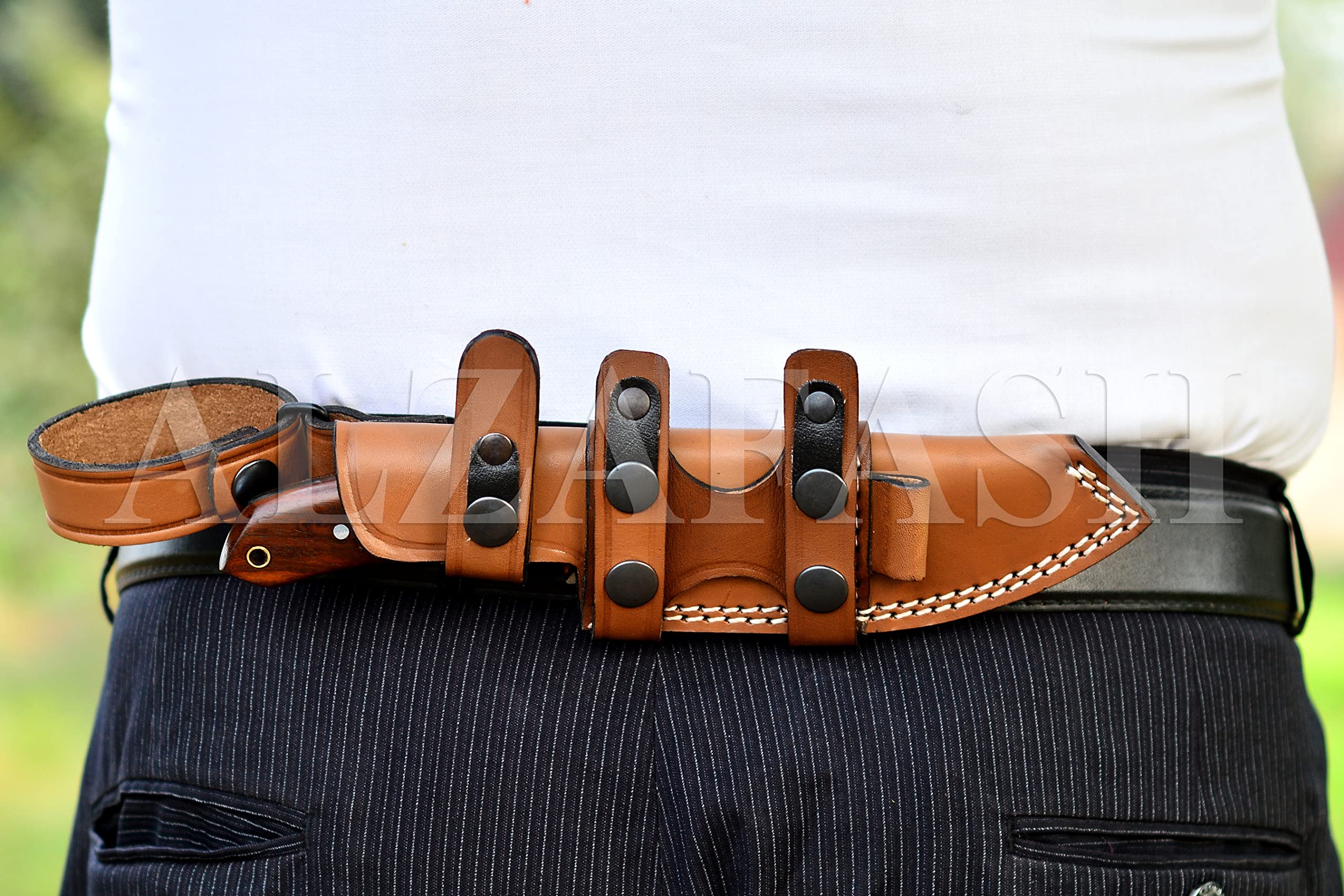 ALZAFASH Horizontal Carry Knife | Tracker Knife with Sheath | Fixed Blade Knife with Wooden Handle | Bushcraft Knife | Survival Knife | Camping Knife (Armor) No.6