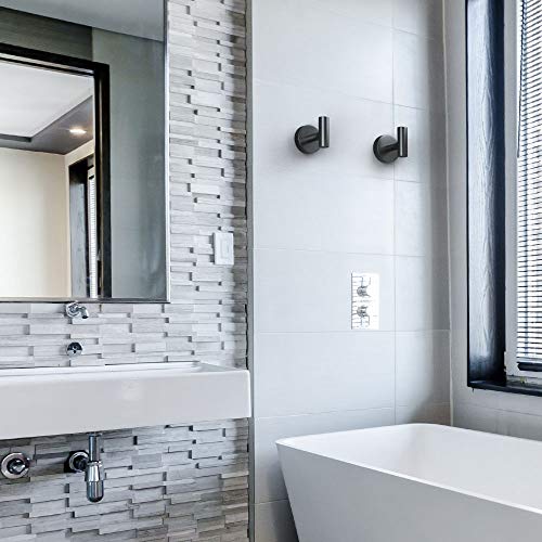 YAKAON Matte Black Towel Coat Hooks for Bathroom, SUS 304 Stainless Steel Single Towel/Robe Clothes Hook, Contemporary Hotel Style Wall Mounted 2 Pack