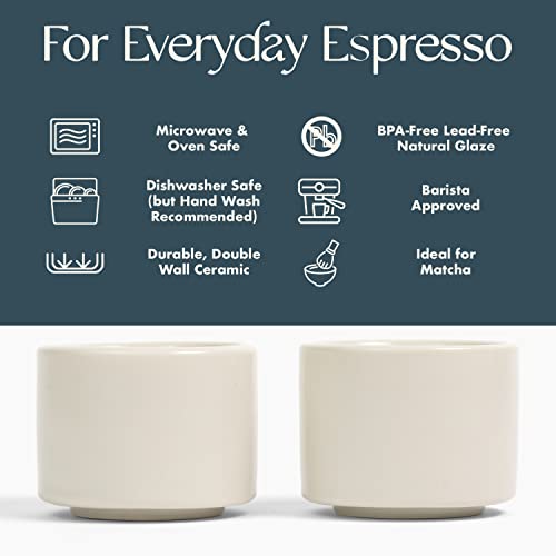 Folk Ceramics Leonard Double Walled Ceramic Espresso Cups | Set of 2, 3oz, Fog Grey | Modern Insulated Stackable Demitasse Mugs for Espresso| Handleless, Durable, Dishwasher & Microwave Safe