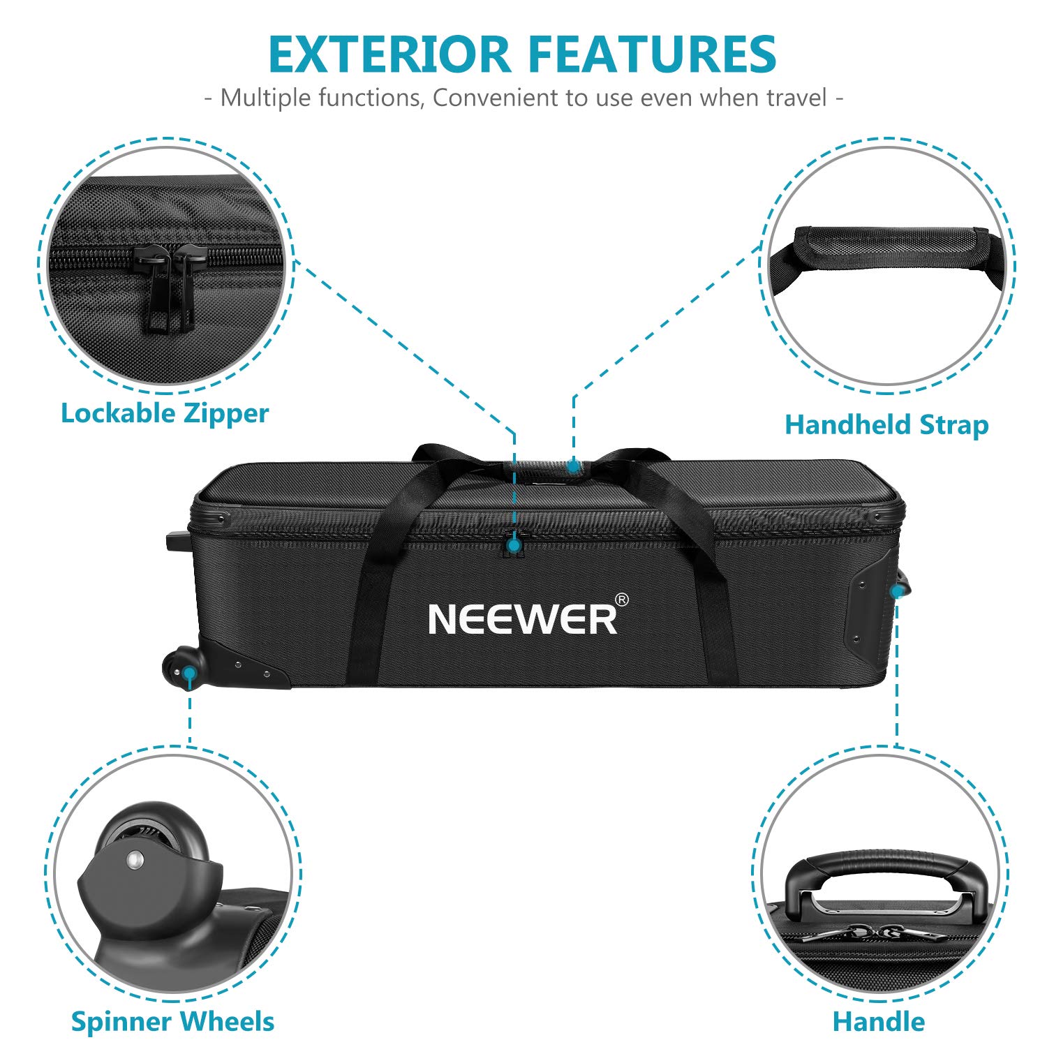Neewer Professional Trolley Case for Camera 114 x 36 x 32 cm, Two Ways to Transport, Spinner Wheels, Multiple Uses and Large Capacity