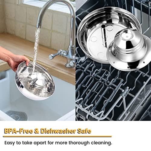 Cat Water Fountain All Stainless Steel,710z/2.1L Large Capacity,Round Design,Quiet Design,Visible Water Level,360° Automatic Cat Water Dispenser Easy Assemble and Clean,Supply Water Even Power Off