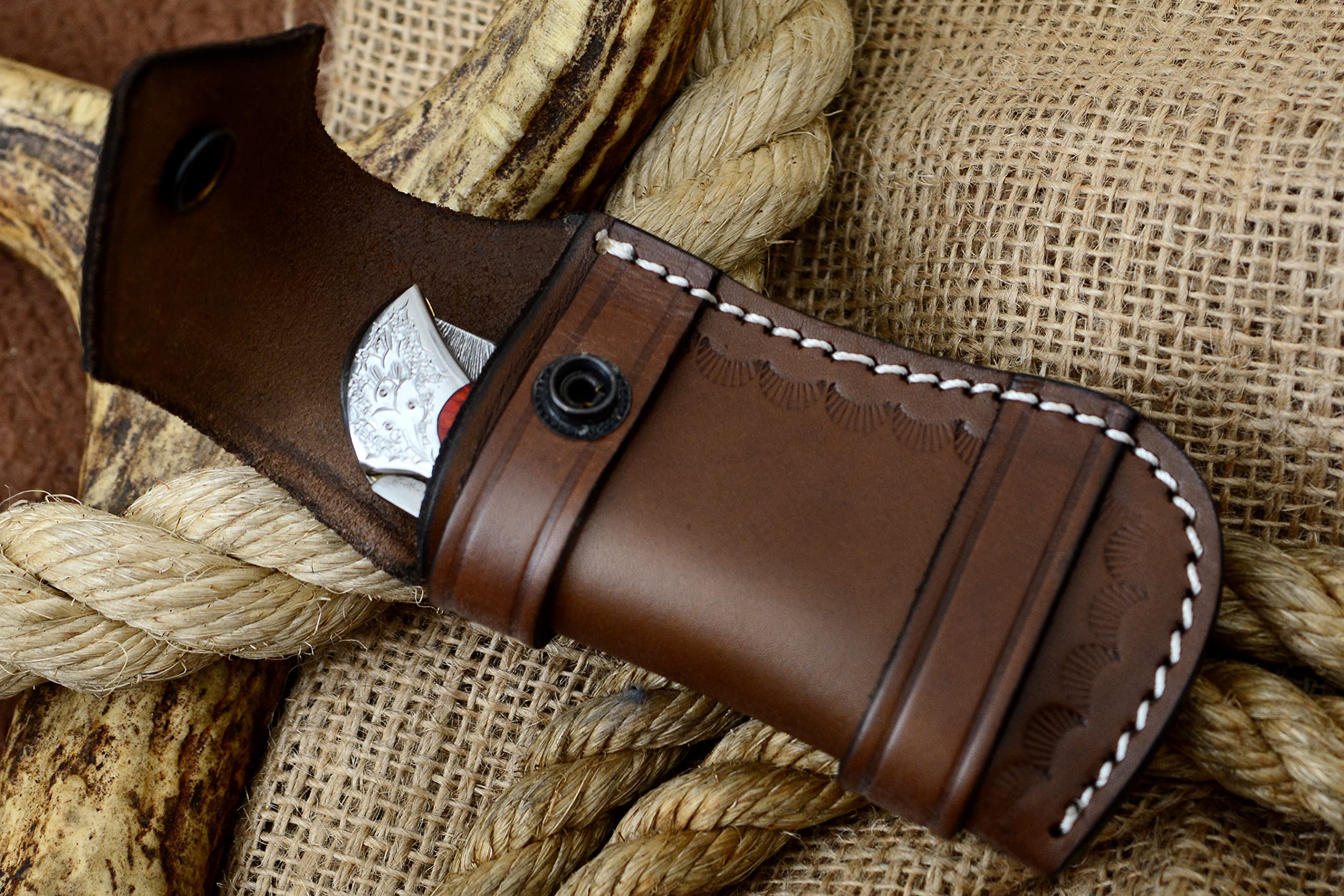 ALZAFASH Leather Knife Sheath, EDC Belt Knife Case Holder, Knife Holster for Belt, Pocket Knife Sheath for Folding Knives (Color:Brown)