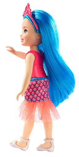 Barbie Dreamtopia Chelsea Sprite Doll, 7-inch, with Blue Hair Wearing Fashion and Accessories, Multi (GJJ94)