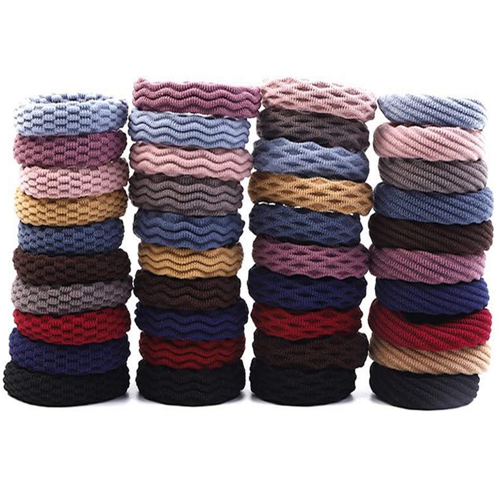 40pcs Hair Ties for Thick Hair, Hair Ties No Crease, Seamless Cotton Hair Bands for Women, Simply Hair Tie Ponytail Holders, Hair Ties for Thick Heavy or Curly Hair Multicolor