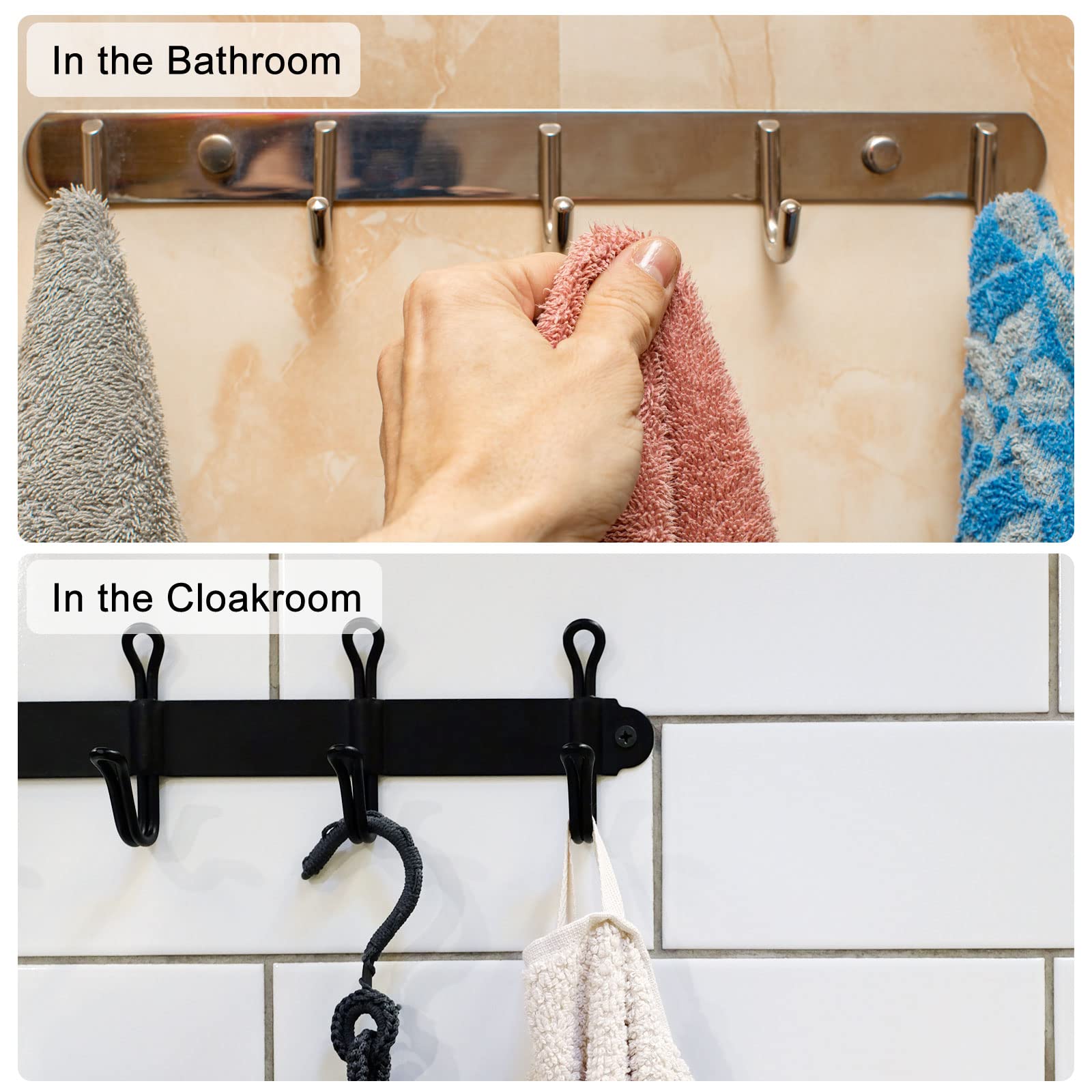 uxcell Coat Hook Rack, 304 Stainless Steel Coat Rack Wall Mounted with 7 Hooks Metal Hook Rail Wall Hangers for Hanging Bedroom Bathroom 2Pcs