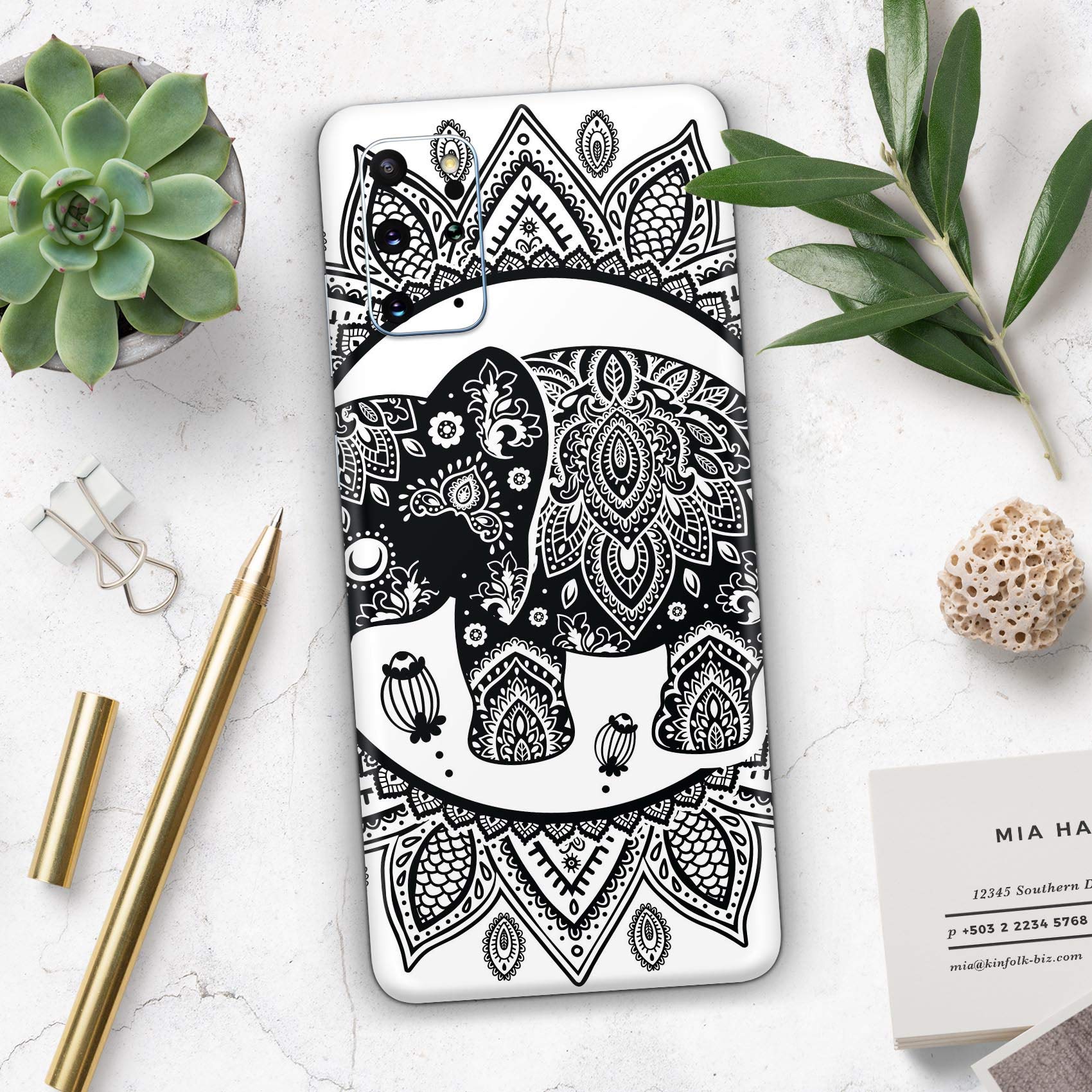 DesignSkinz Indian Mandala Elephant Protective Vinyl Decal Wrap Skin Cover Compatible with The Samsung Galaxy S20 (Screen Trim & Back Glass Skin)