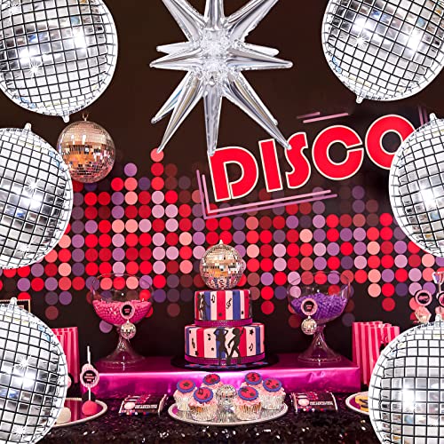 9 Pcs Giant Silver 4D Disco Ball Balloons, 22 Inch Silver Explosion Star Foil Mylar Balloons And 4D Round Metallic Silver Disco Balloons For 70s 80s 90s Disco Theme Party Decorations