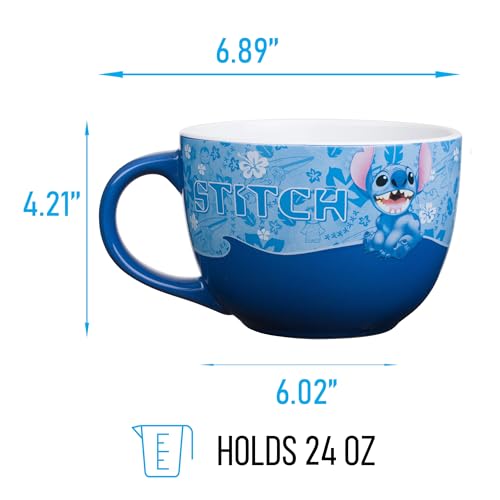 Silver Buffalo Lilo and Stitch Wavy Style Ceramic Soup Mug, 24-Ounces