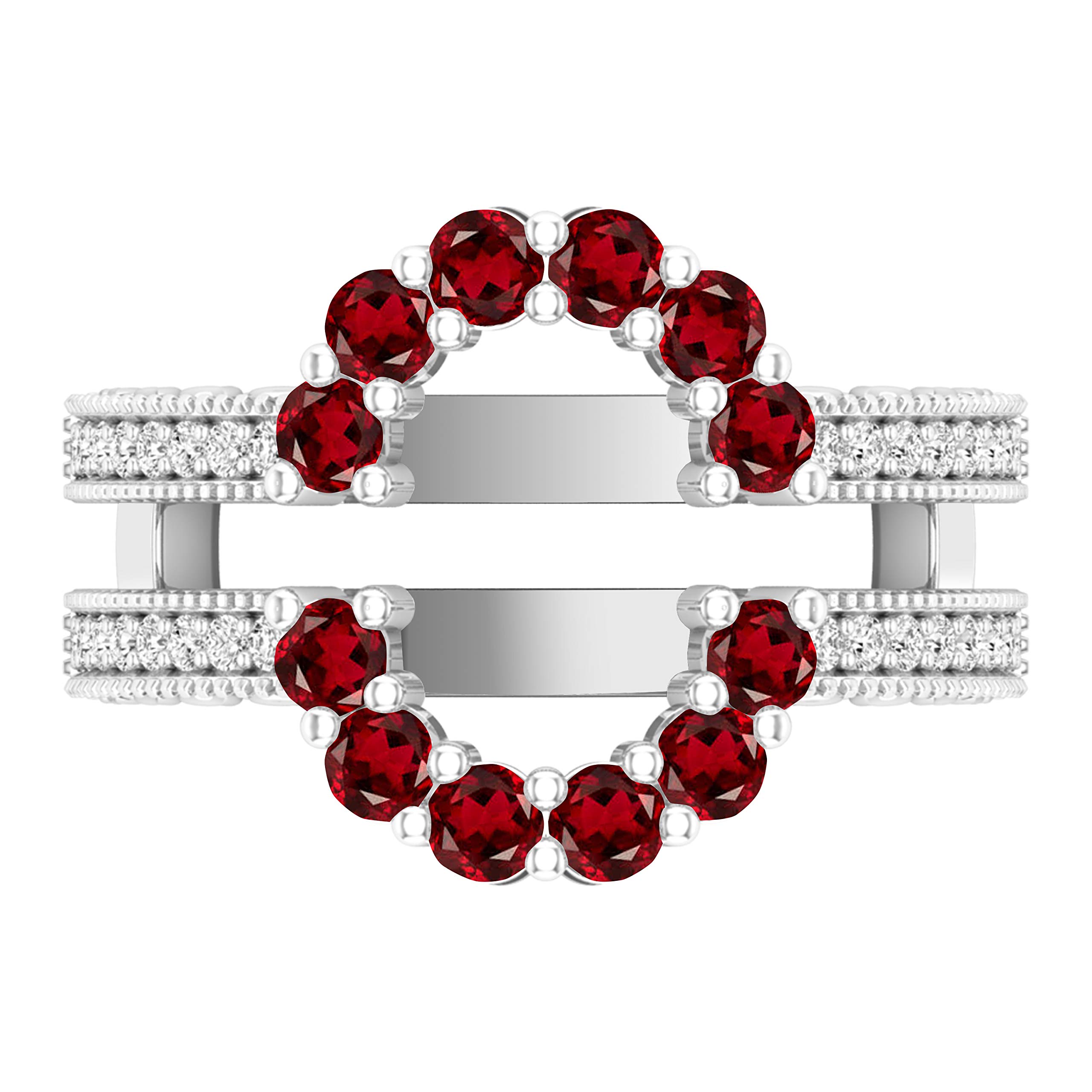 Dazzlingrock Collection Round Garnet & White Diamond Women Enhancer Guard Double Wedding Ring, Sterling Silver, Size 7
