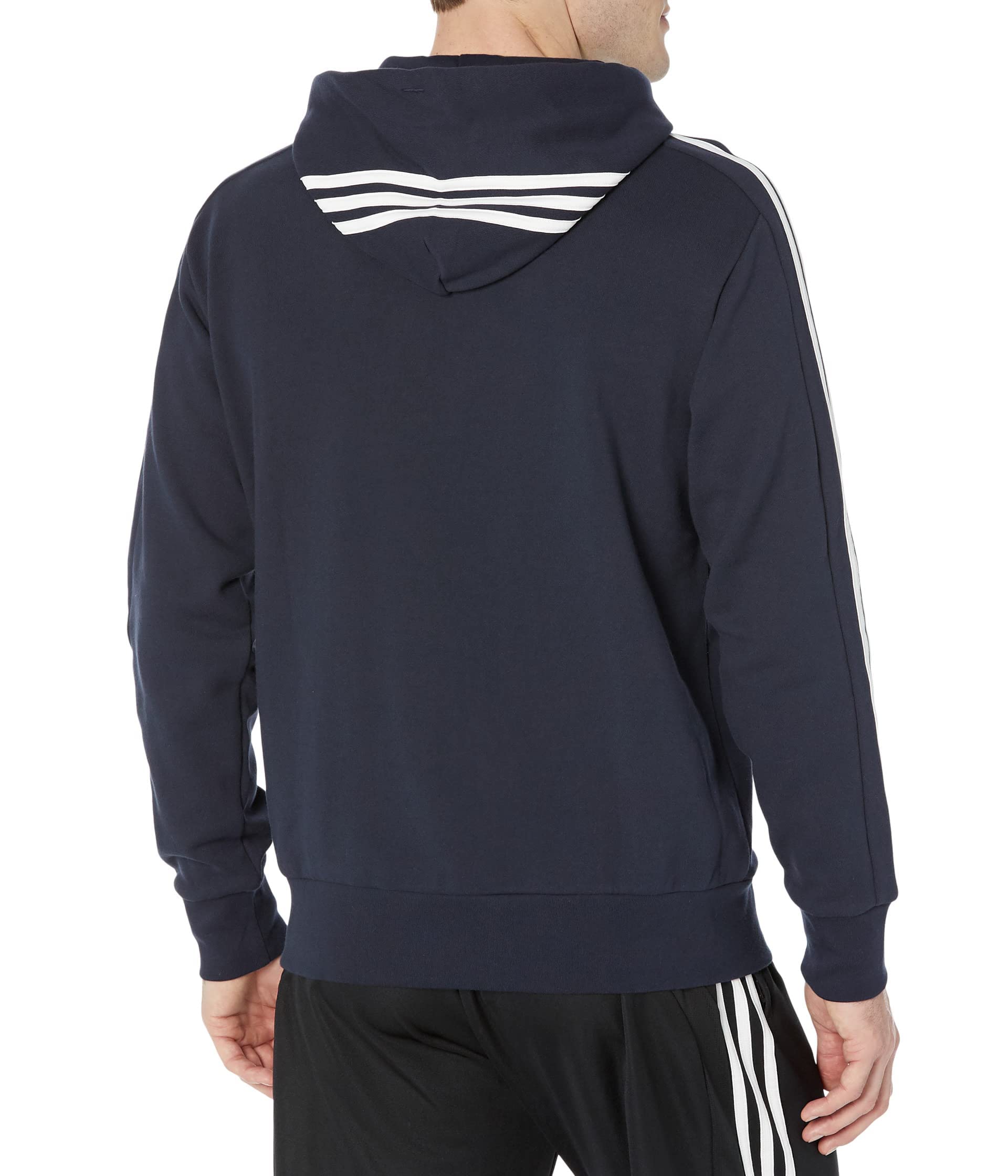 adidas Men's Essentials French Terry 3-Stripes Hoodie, Black/White, Small