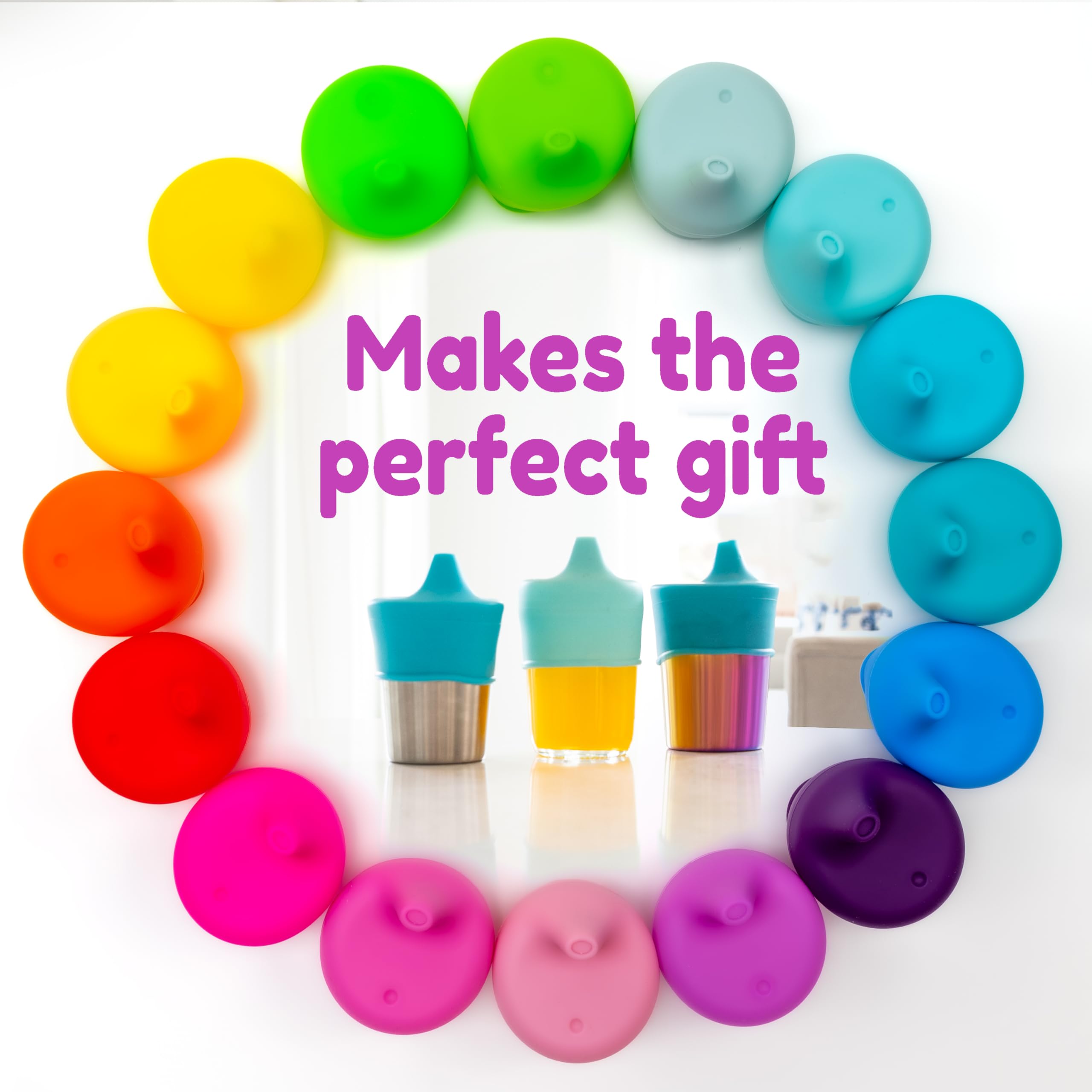Healthy Sprouts Silicone Sippy Cup Lids - Spill Proof, Fits Any Cup, BPA-Free, Durable & Soft for Babies & Toddlers, Quick to Attach - 5 Pack Silicone Lids for Cups (Purple, Pink, Green, Orange, Teal)