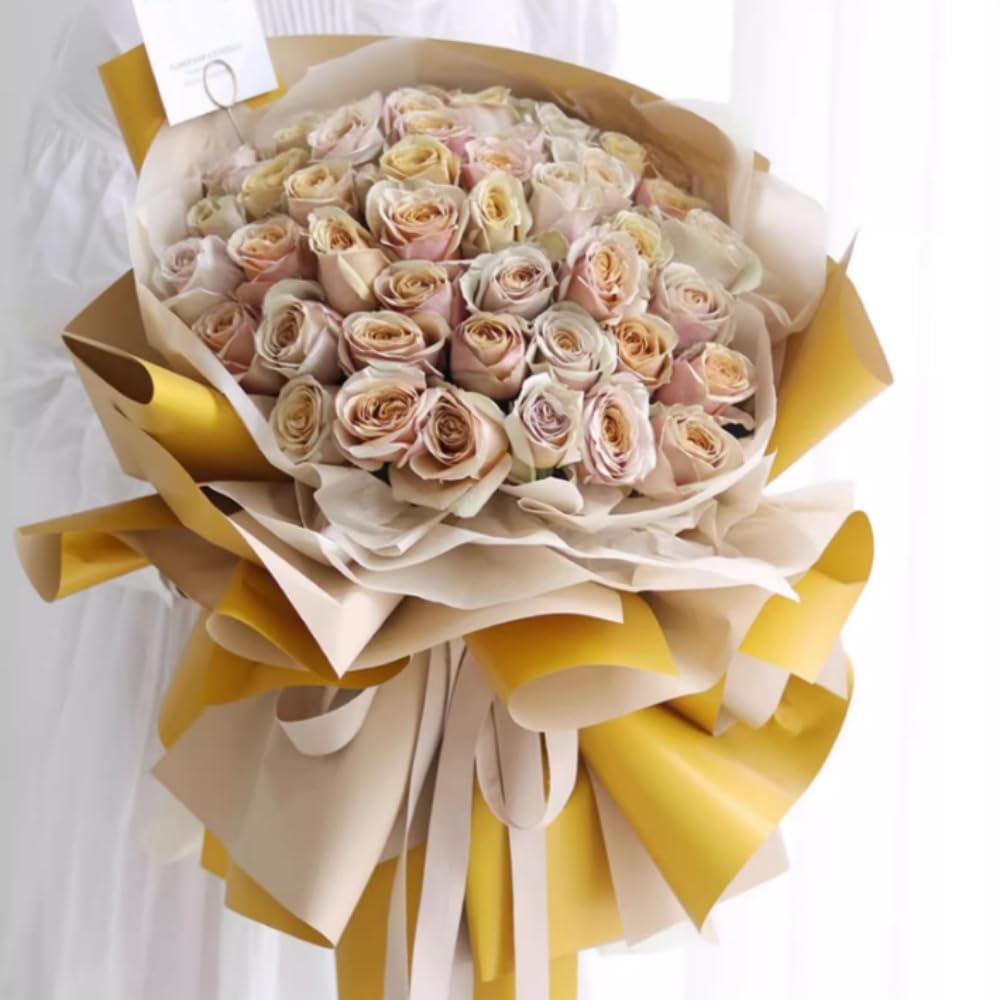 BBJ WRAPS Brown Flower Wrapping Paper, Waterproof Floral Bouquet Wrapping Paper Gift Packaging Florist Wraps, 20 Sheets 23.6x23.6 Inch (Coffee)