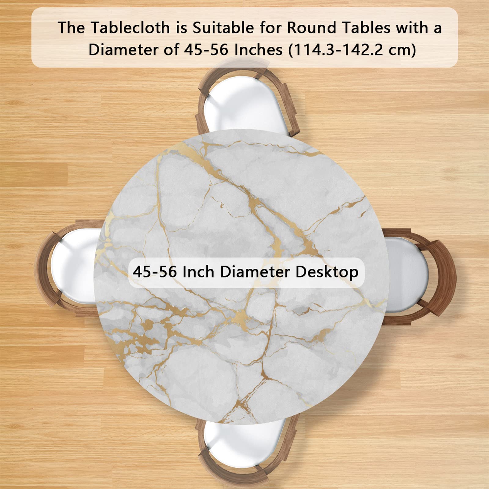 AUUXVA Marble Round Tablecloth with Elastic Edge,White Gold Marble Fitted Table Cloth Waterproof Wipeable Round Table Cover for Dining Kitchen Party Indoor Outdoor Patio Table 45"-56" Diameter