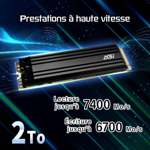 AGI 2TB AI838 PCIe NVMe M.2 Gen4x4 DRAM Cache 3D TLC NAND Flash Internal Solid State Drive SSD with Heat Sink (R/W Speed up to 7400/6700 MBs) Level up PC/Laptop Memory and Storage with Gen 4 Speed