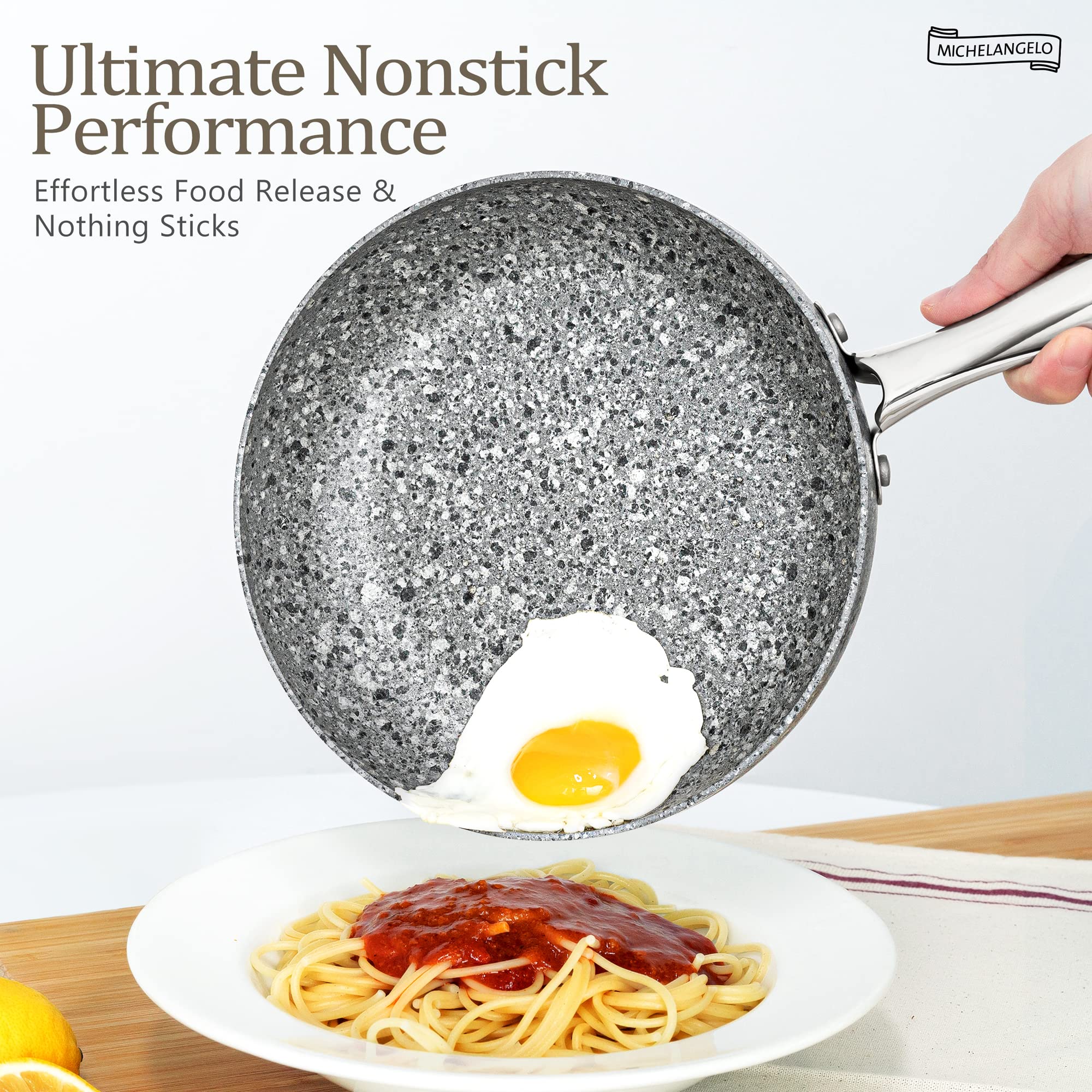 Michelangelo Pots and Pans Set, Stone Cookware Set with Super Nonstick Results, Stone Pots and Pans Set - 8 piece