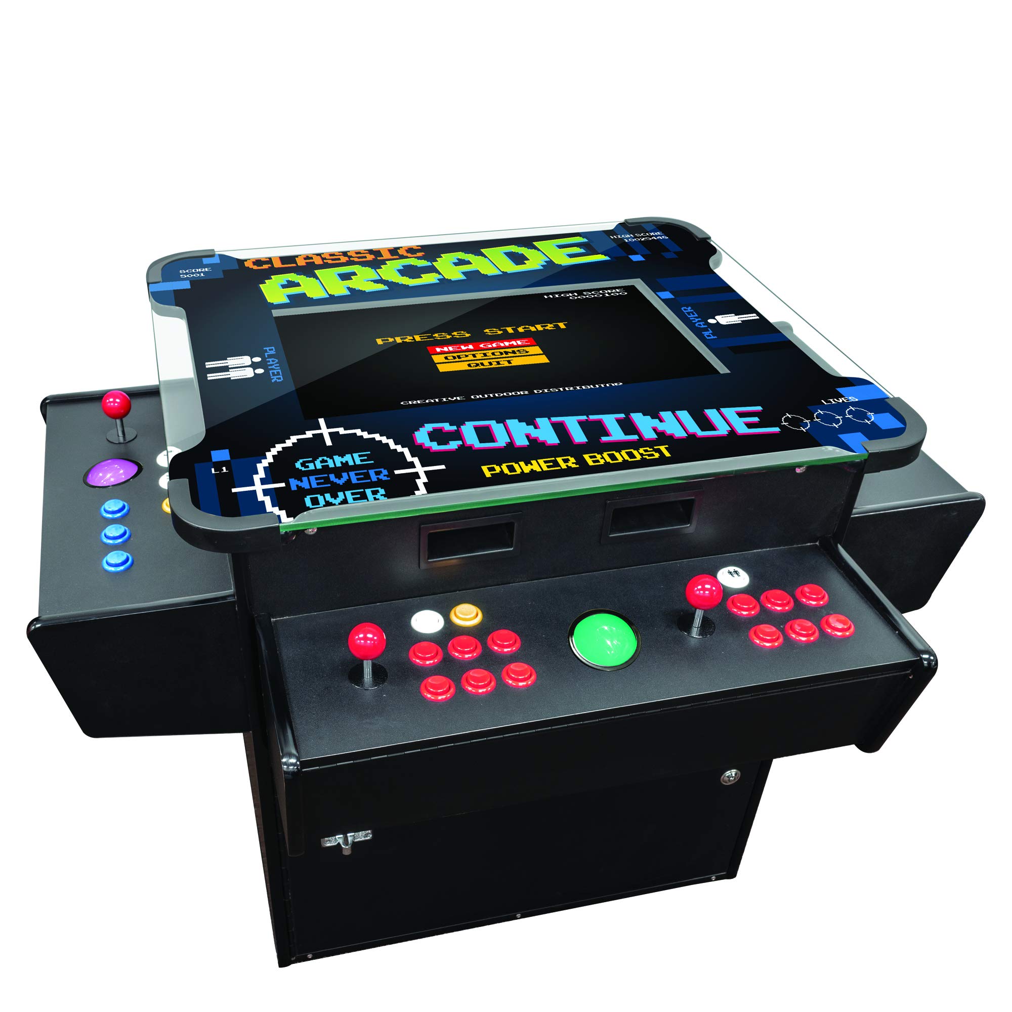 Creative Arcades Full Size Commercial Grade Cocktail Arcade Machine | 2 Player | 1162 Games | 22" LCD Screen | 3 Sided | Square Glass Top |4 Sanwa Joysticks | Trackball | 2 Stools | 3 Year Warranty