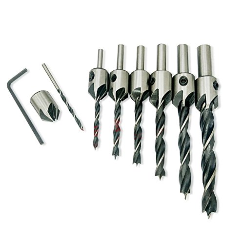 NUZAMAS 7pcs HSS Countersink Drill Bits Set Woodworking Reamer Chamfer Tool, 3-10mm Pre-Drill Counterbore Drill Bits Made for Screw