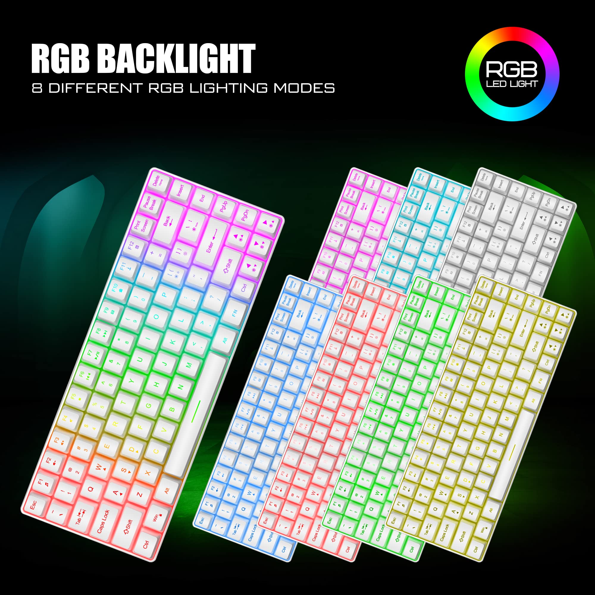 7KEYS 80% TKL Compact Gaming Keyboard, Wired Keyboard Rechargeable Silent RGB Backlight, Portable Type-C USB Keyboard, Compatible with Desktop MAC Laptop, for Gaming and Office Keyboard