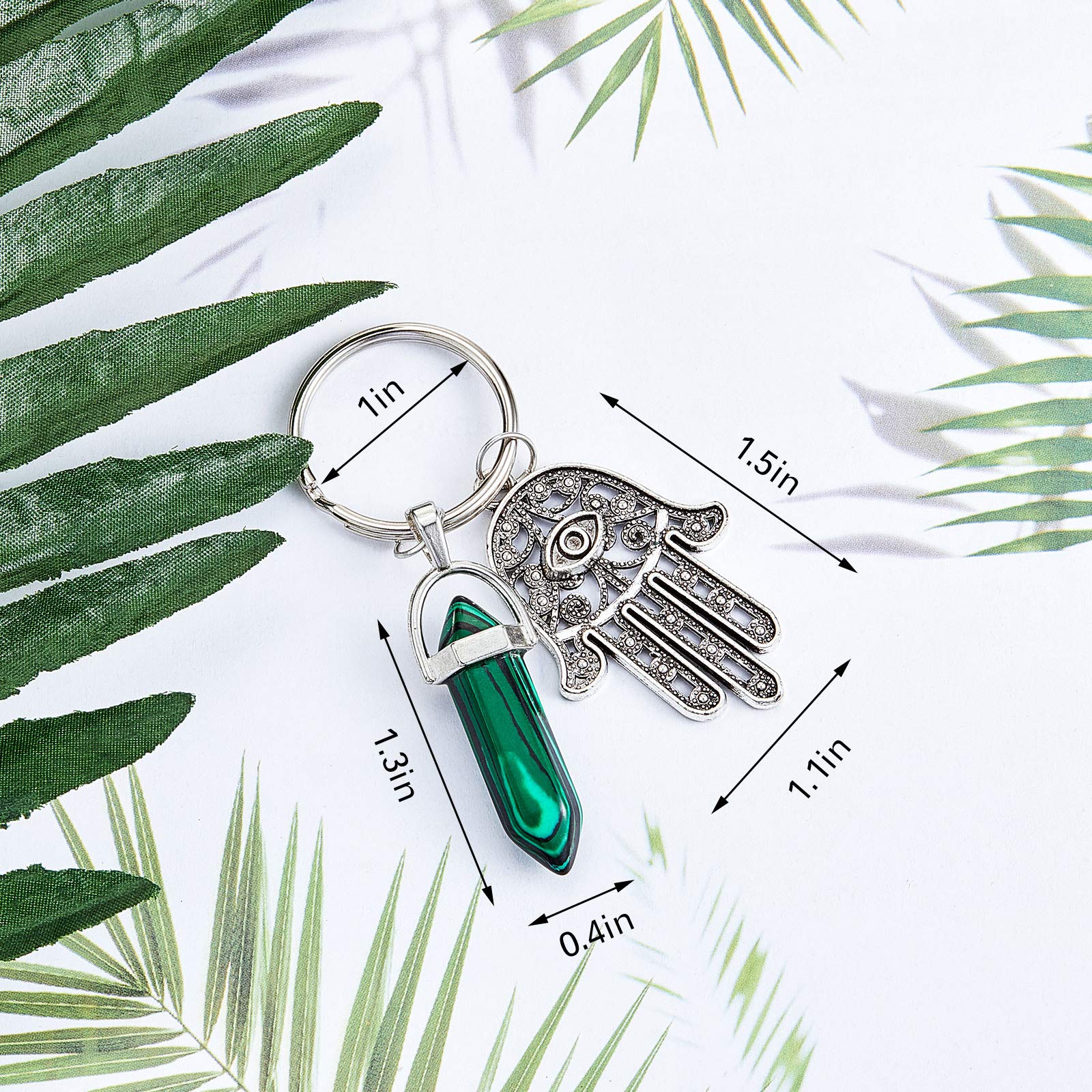 9 Pieces Crystal Keychain Hamsa Charm Hamsa Hand Keychain Ring Lucky Hamsa Evil Eye Keychain with Healing Stone for Women Girls Protection