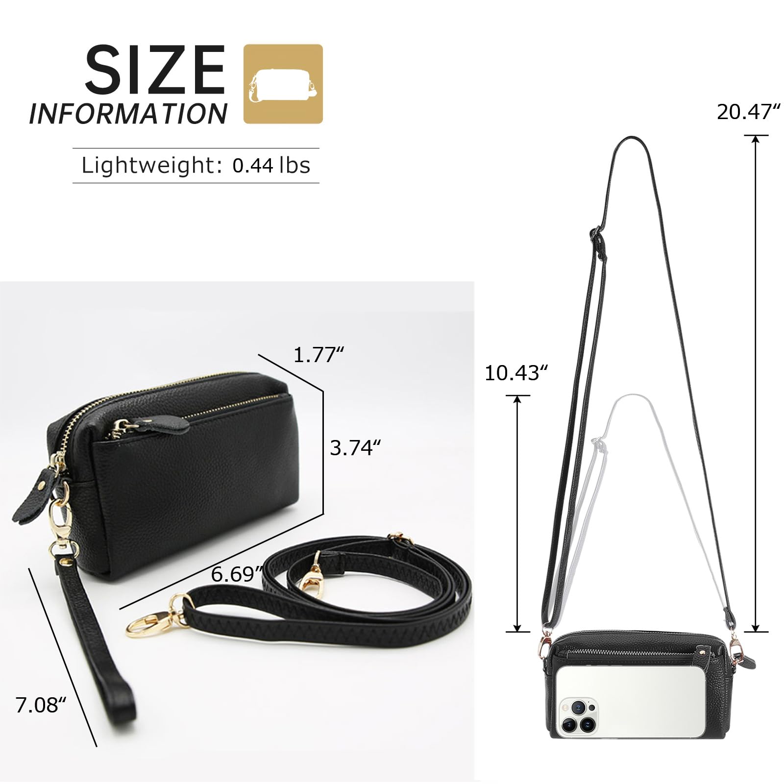 Genuine Leather Wristlet Clutch Wallet Purses for Women Small Crossbody Bags 7 Inch Shoulder Handbag 2 Straps, Coffe