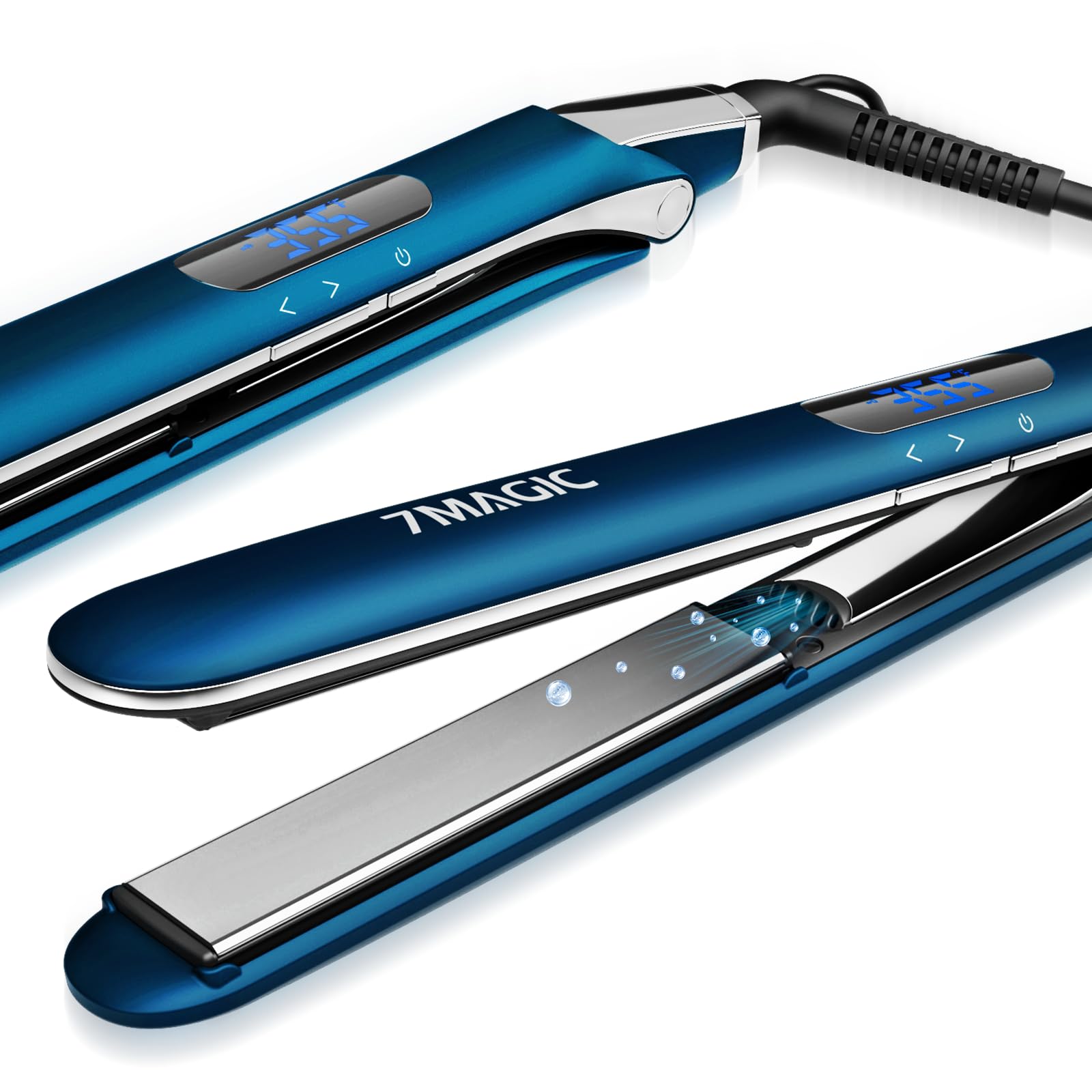 7MAGIC Negative Ion Ceramic Flat Iron with Digital Display - 1 Inch Hair Straightener for Long & Short Hair, 2 in 1 Curling Iron & Straightener, Anti Static & Auto Shut-Off