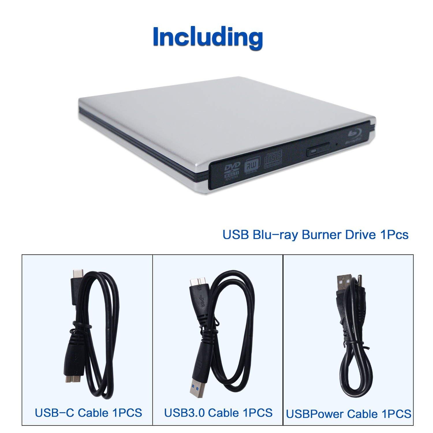 External Aluminum USB C USB 3.0 3D Blu-ray Burner DVD CD Writer Drive Compatible with 2012 to 2019 MacBook Air MacBook Pro New iMac and All Windows Pcs