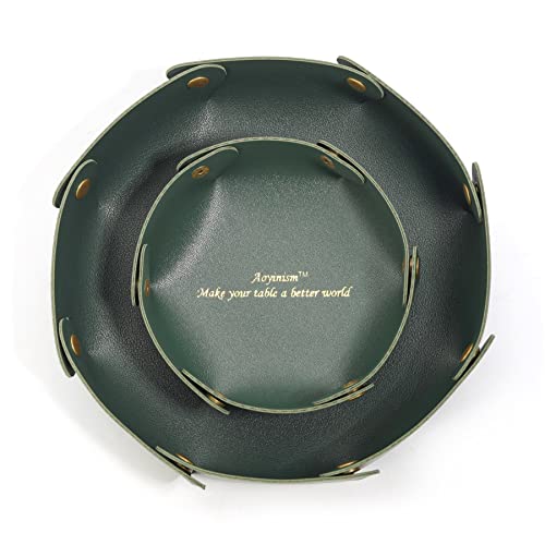 Aoyinism Leather Valet Trays,Premium Catchall Trays,Jewelry Trays, Decorative Desk Organizer, Soft Foldable Desk Organizer, Office/Home Organization Trays(Large and Small,2PCS) (Green)