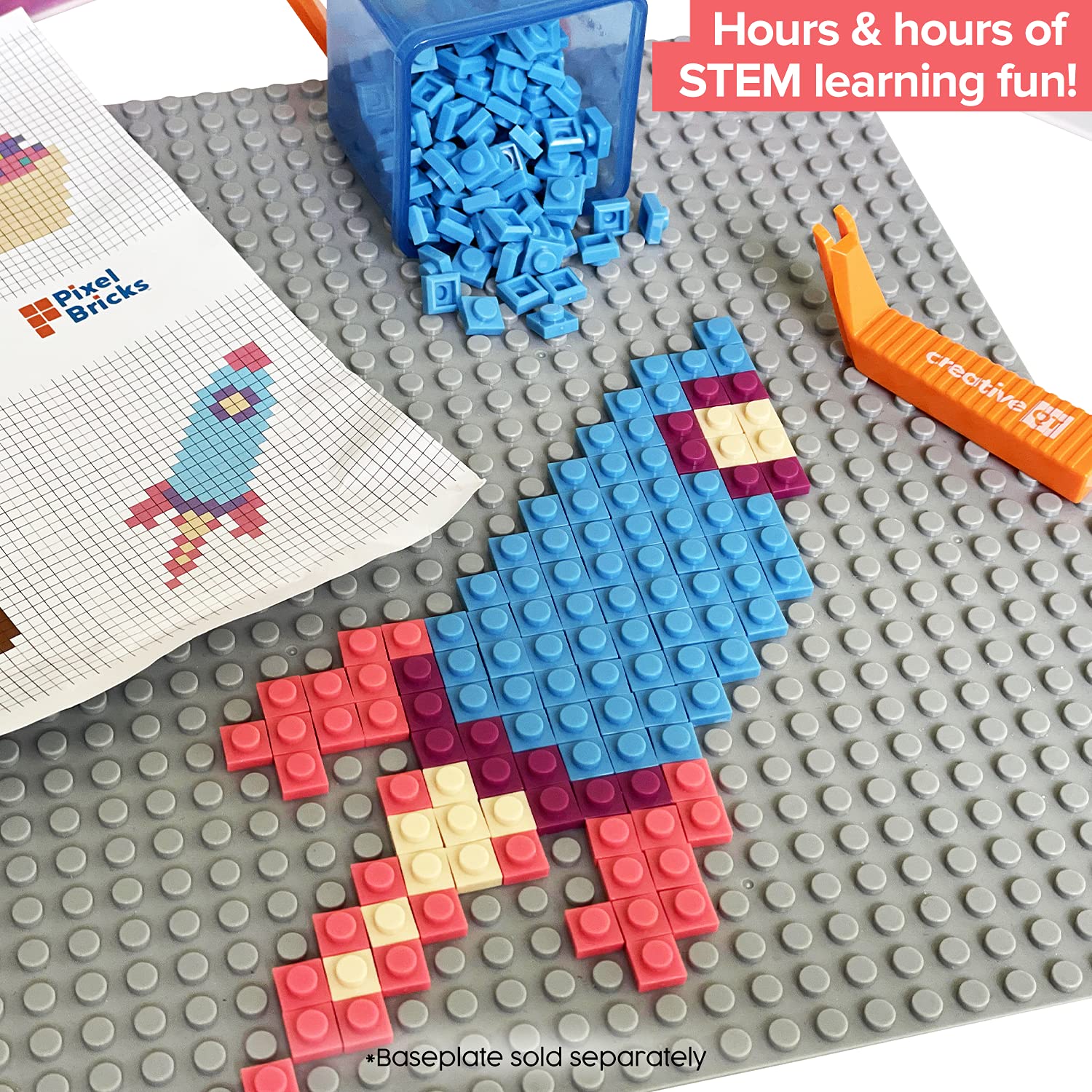 Creative QT 1600 Pieces Plate 1x1 Bricks, Pixel Mosaic Kit, 8 Colors Classic Building Bricks with 2 Quick Removal Tools, Nano Blocks Art with Design Guide, STEM Building Toy