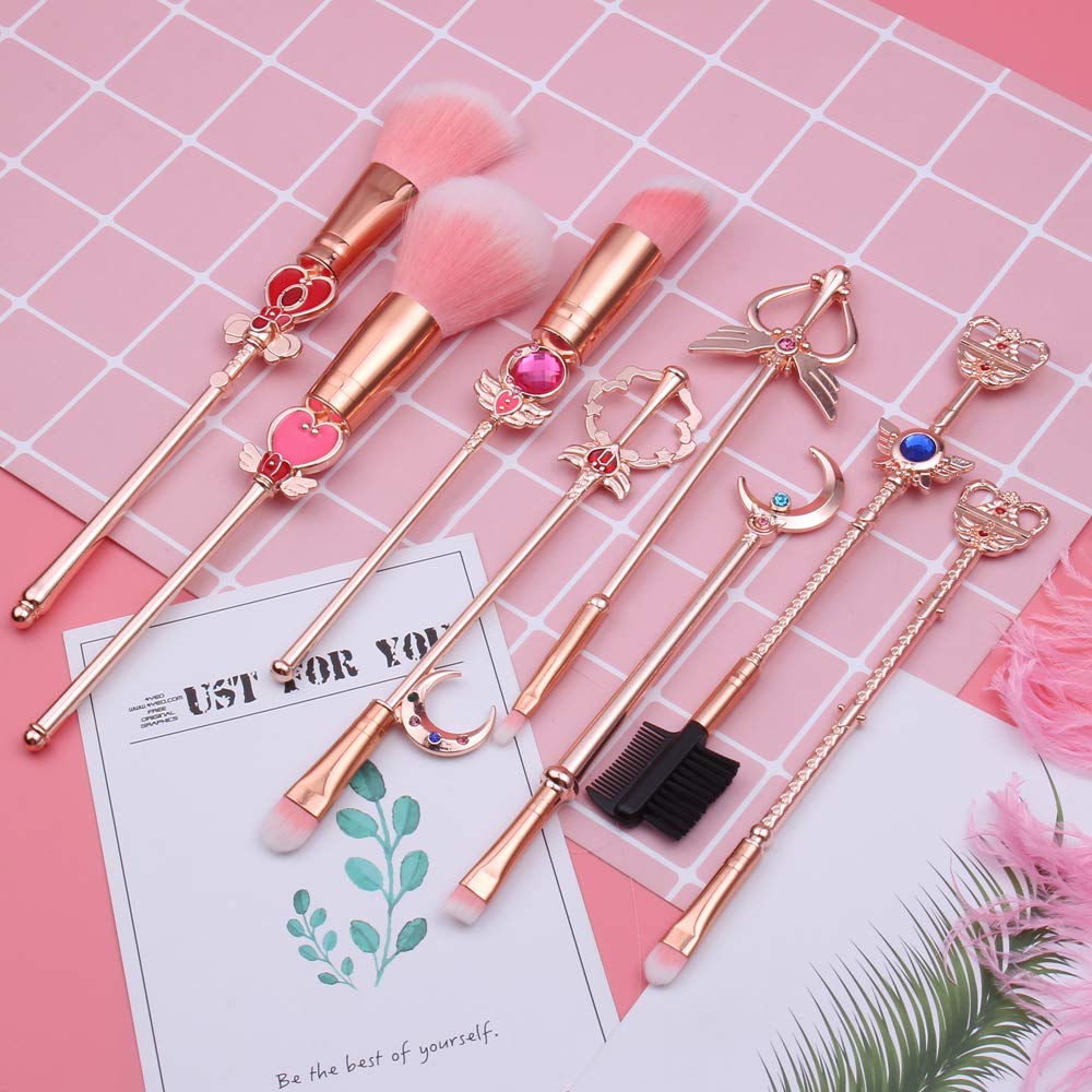 8 Pcs Kawaii Makeup Brush Set with Cute Pink Pouch, Cardcaptor Cosmetic Makeup Tool Sets & Kits for Daily Use and Valentine's Day/Thanksgiving/Birthday Gift - B