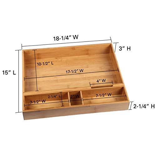 Creative Home Natural Bamboo Multipurpose Organizer Coffee Machine Accessories Storage Tray, 18.3" x 15" x 3" H, Natural Finish