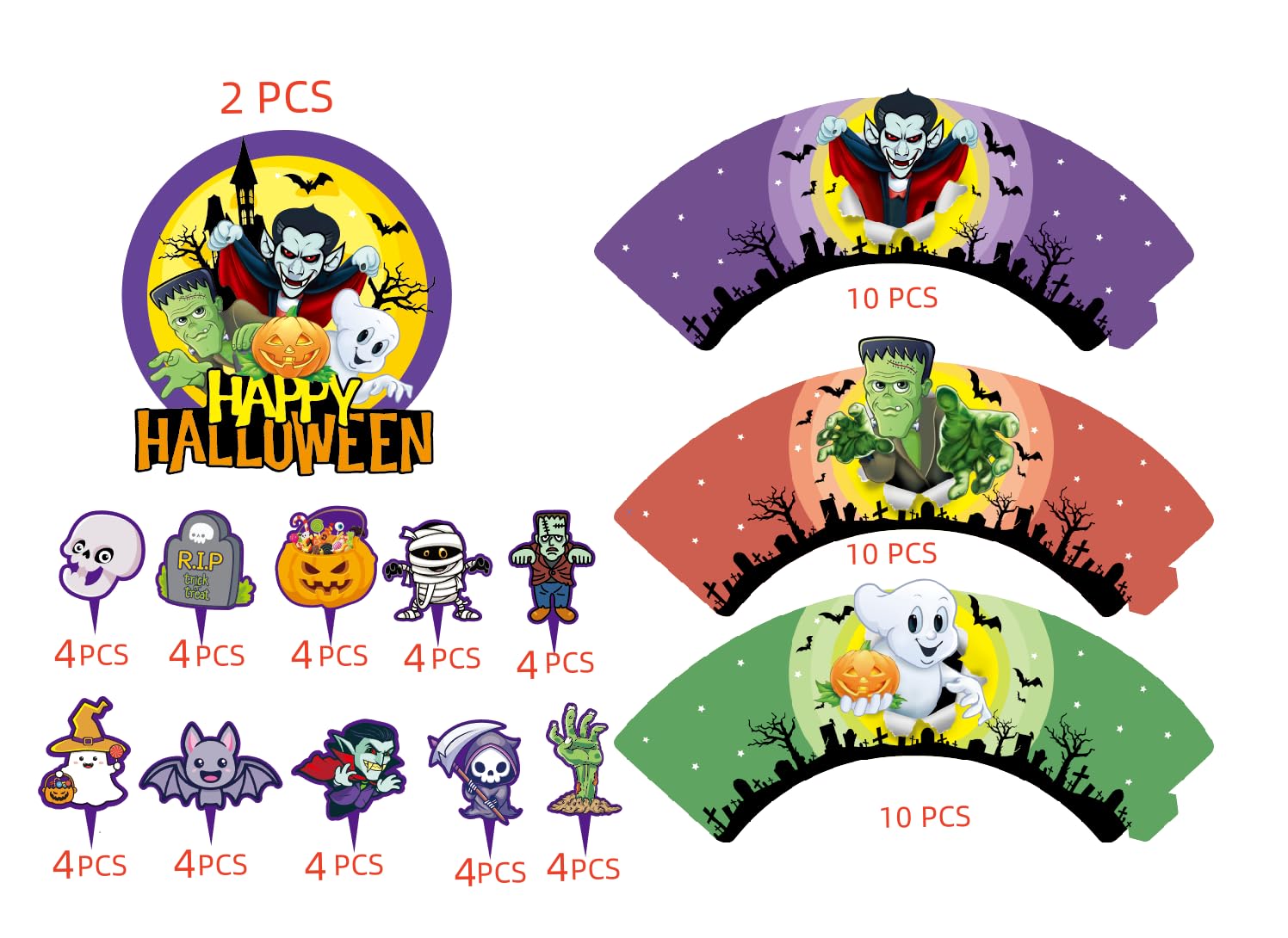 80 Pcs Halloween Cupcake Toppers Cupcake Liners Pumpkin 40 Pcs Cupcake Wrapper and 40 Pcs Cupcake Toppers muffin Case Trays for Halloween, Birthday, Decoration Party Supply (bite me)