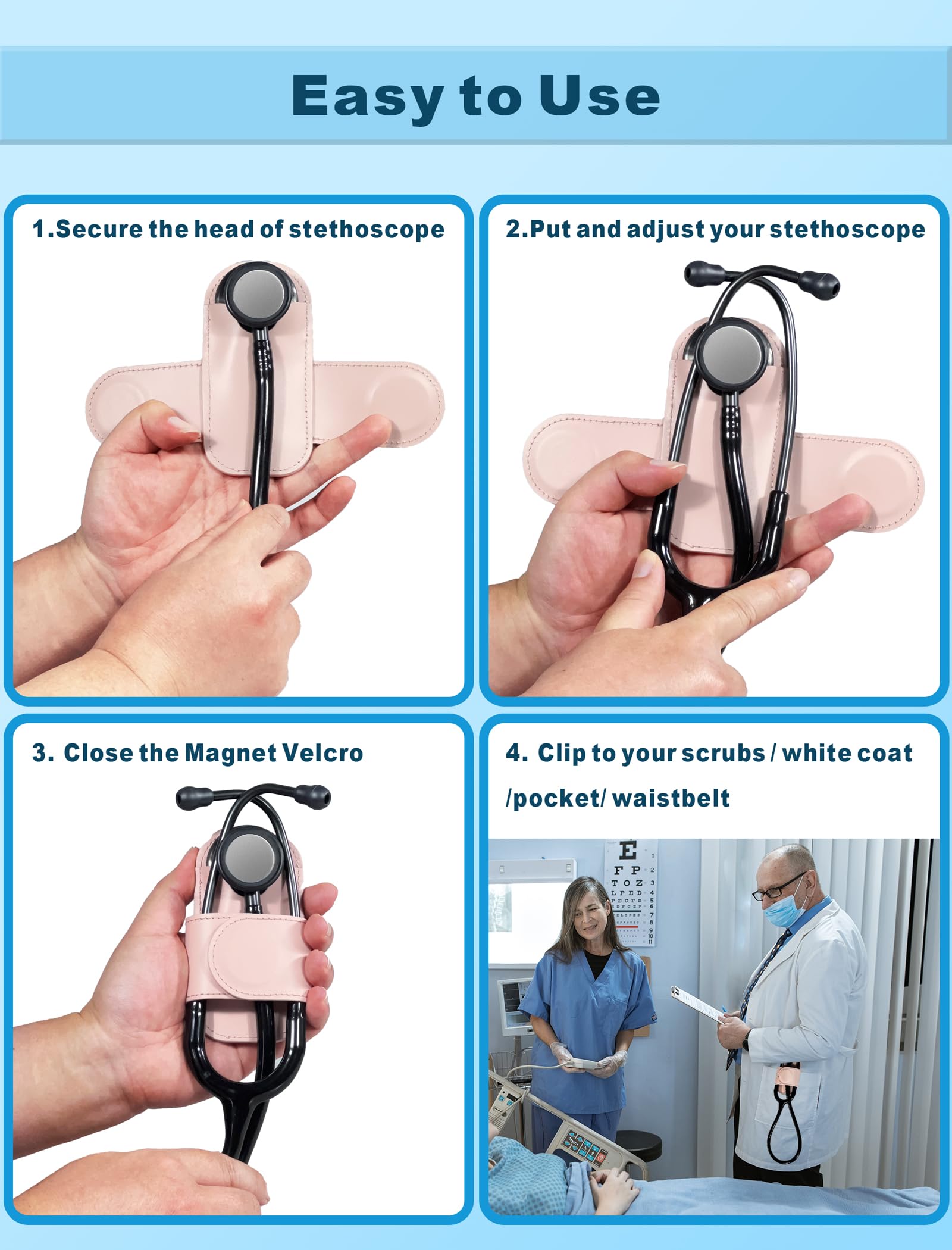 CaseLeather Stethoscope Holder, Genuine Top-Grain Leather | Strong & Durable | Magnetic Closure - Easy Access | for Doctors, Nurses, Adult (Pink)