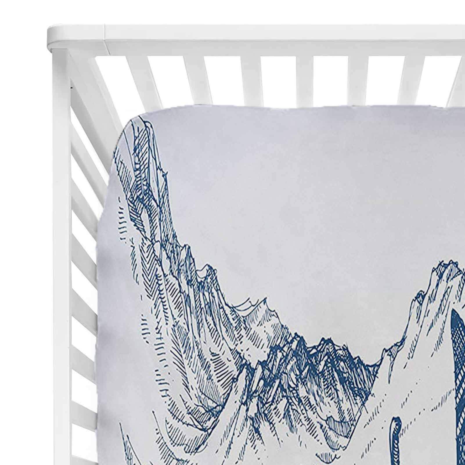 Lyzelre Winter Fitted Crib Sheet,Sketchy Graphic of a Downhill with Ski Elements in Snow Relax Calm View Microfiber Silky Soft Toddler Mattress Sheet Fitted,28"x 52"x 8'' for Boys Girls
