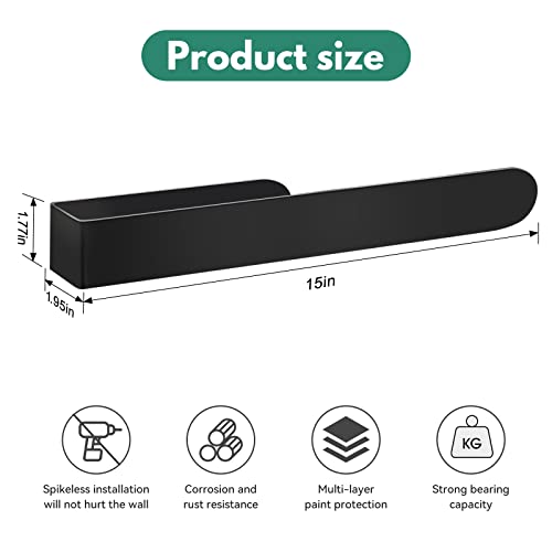Bicico Hand Towel Holder, Black Towel Bar, 15 Inch Self Adhesive Bathroom Hand Towel Holder Stick on Wall