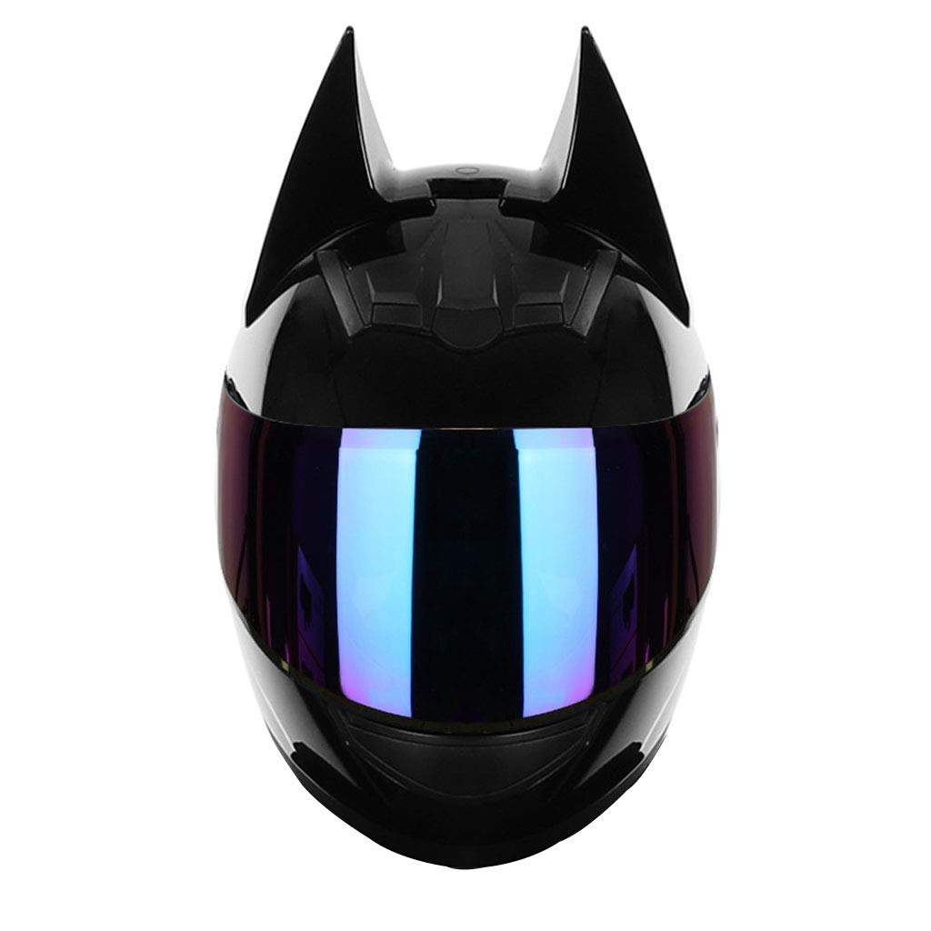 DCLINA Full Face Motorcycle with Cat Ears for Men Women, Kids Knight Helmets Adult Flip Up Visors Motocross Helmet Street Crash Scooter ATV Modular Helmet DOT Certified, Bright Black (54-62cm)