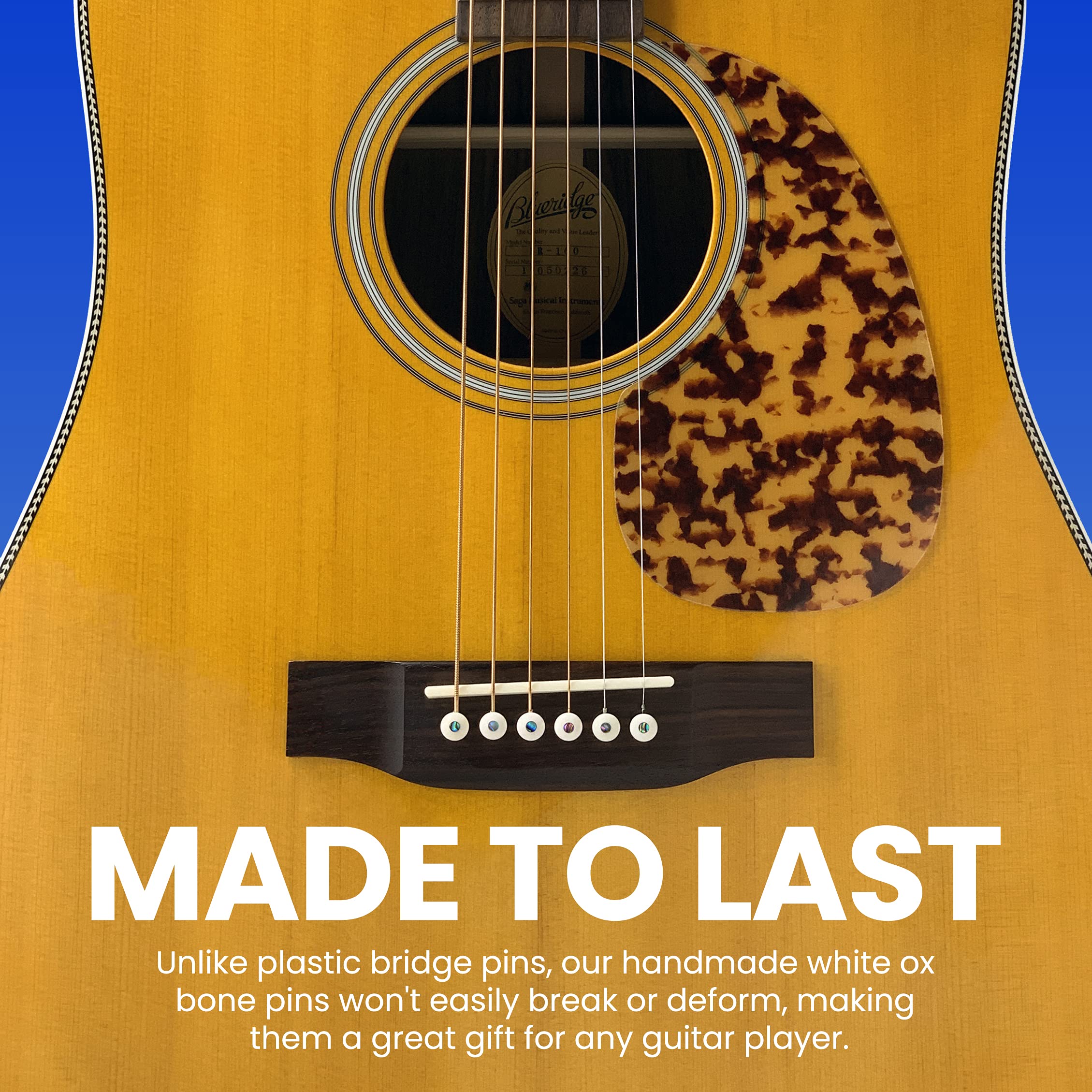 Crosby Slotted Pure Bone Bridge Pins with Abalone Dot Inlay for 6 & 12 String Acoustic Guitar