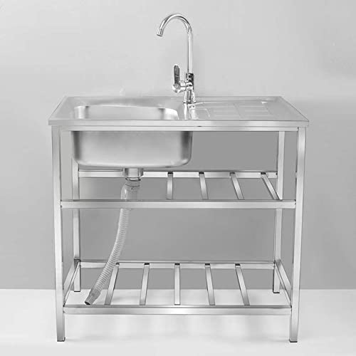 Commercial restaurant sink, stainless steel outdoor sink, freestanding utility sink with faucet and double shelf for bar, restaurant, kitchen, hotel, home, workshop, sink (Size : 75 * 40cm/30 * 16in)