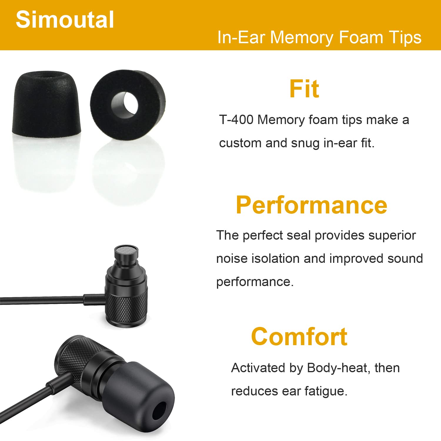 6 Packs(12 Pieces) in-Ear Monitor Replacement Memory Foam Tips 3mm Earplugs Earbud Cover for Balanced Armatured Headphone T-100(Medium, Black)