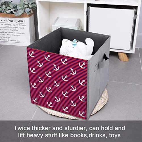 Anchor with Blue Red Stripes Collapsible Storage Bins Basics Folding Fabric Storage Cubes Organizer Boxes with Handles