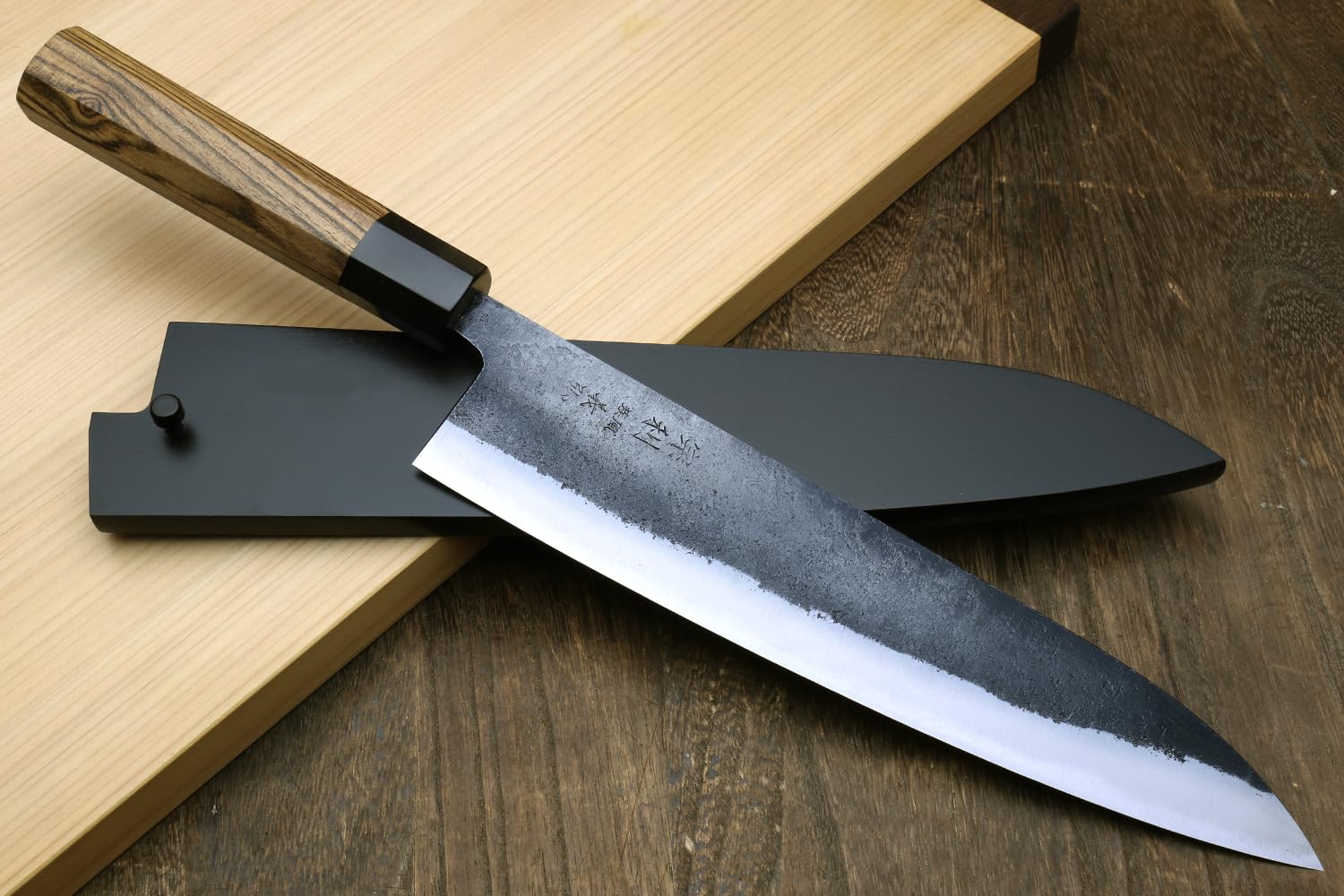 Yoshihiro Japanese High Carbon White Steel #2 Nashiji Gyuto Chefs Knife with Cocobolo Wood Handle (9.5'' (240mm))