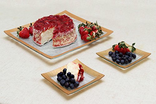 GAC Elegant Designed Square Tempered Glass Dessert Plates Set of 4 β Break and Chip Resistant - Oven Proof - Microwave Safe - Dishwasher Safe 6 Inch