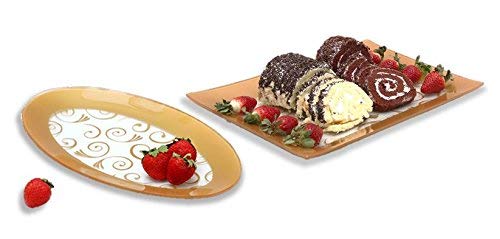 GAC Tempered Glass Oval Platter Serving Tray and Decorative Plate Unbreakable - Chip Resistant - Oven Proof - Microwave Safe - Dishwasher Safe - Stackable (gold)