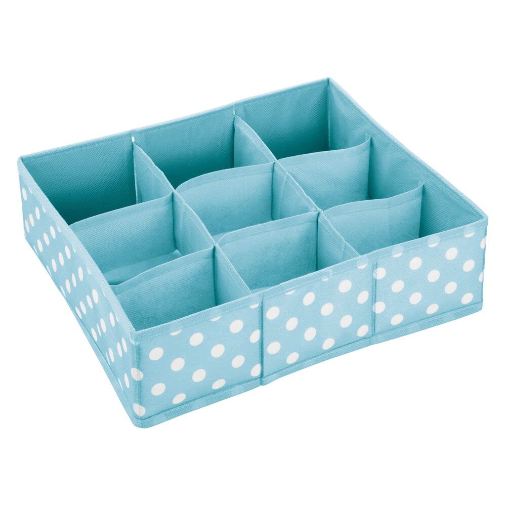 mDesign Soft Fabric 9 Section Dresser Drawer and Closet Storage Organizer for Child/Kids Room, Nursery, Playroom - Divided Large Organizer Bin - Herringbone Print - Turquoise/White - 2 Pack
