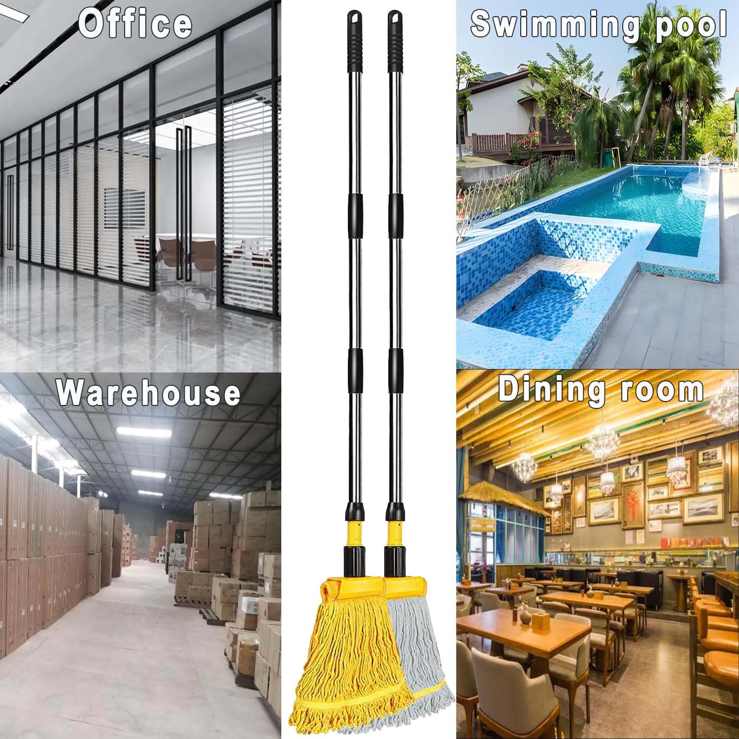 Aminleter Commercial Mop Heavy Duty Industrial Dust Mop with Extra Replacement Mop Head, 55" Stainless Steel Pole, Loop-End String Wet Cotton Mop for Cleaning Tile, Floor, Office, Kitchen, Garage