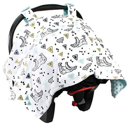 Top Tots Deluxe Baby Car Seat Canopy Cover, Kaleidoscope Bear, Minky Dot, White