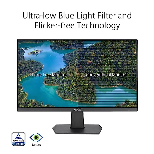 ASUS 27 Inch Monitor - 1080P, IPS, Full HD, Frameless, 100Hz, 1ms, Adaptive-Sync, for Working and Gaming, Low Blue Light, Flicker Free, HDMI, VESA Mountable, Tilt - VA27EHF,Black