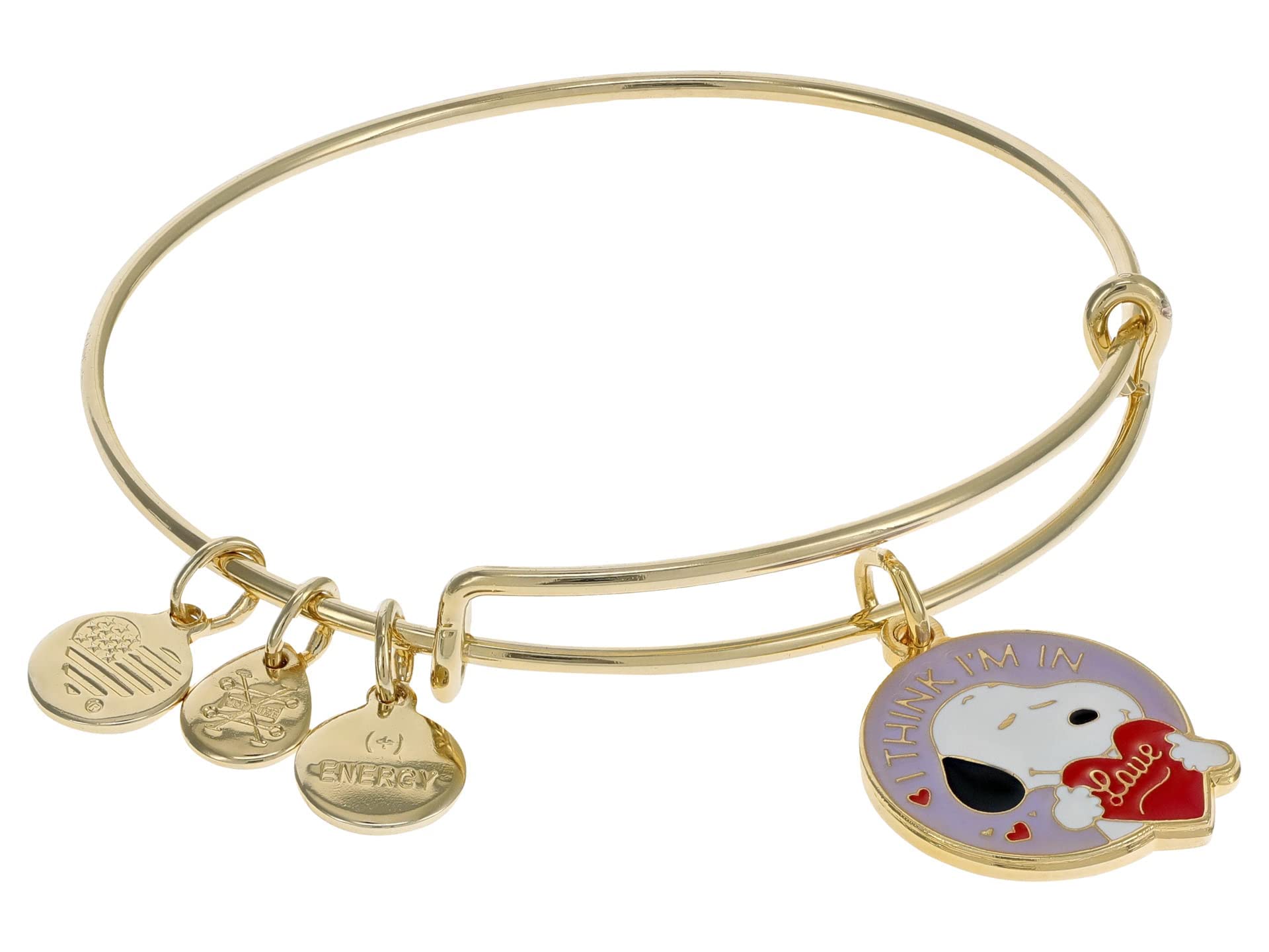 Alex and Ani Peanuts™, Snoopy In Love Expandable Bangle Bracelet, Shiny Gold Finish, Purple Charm