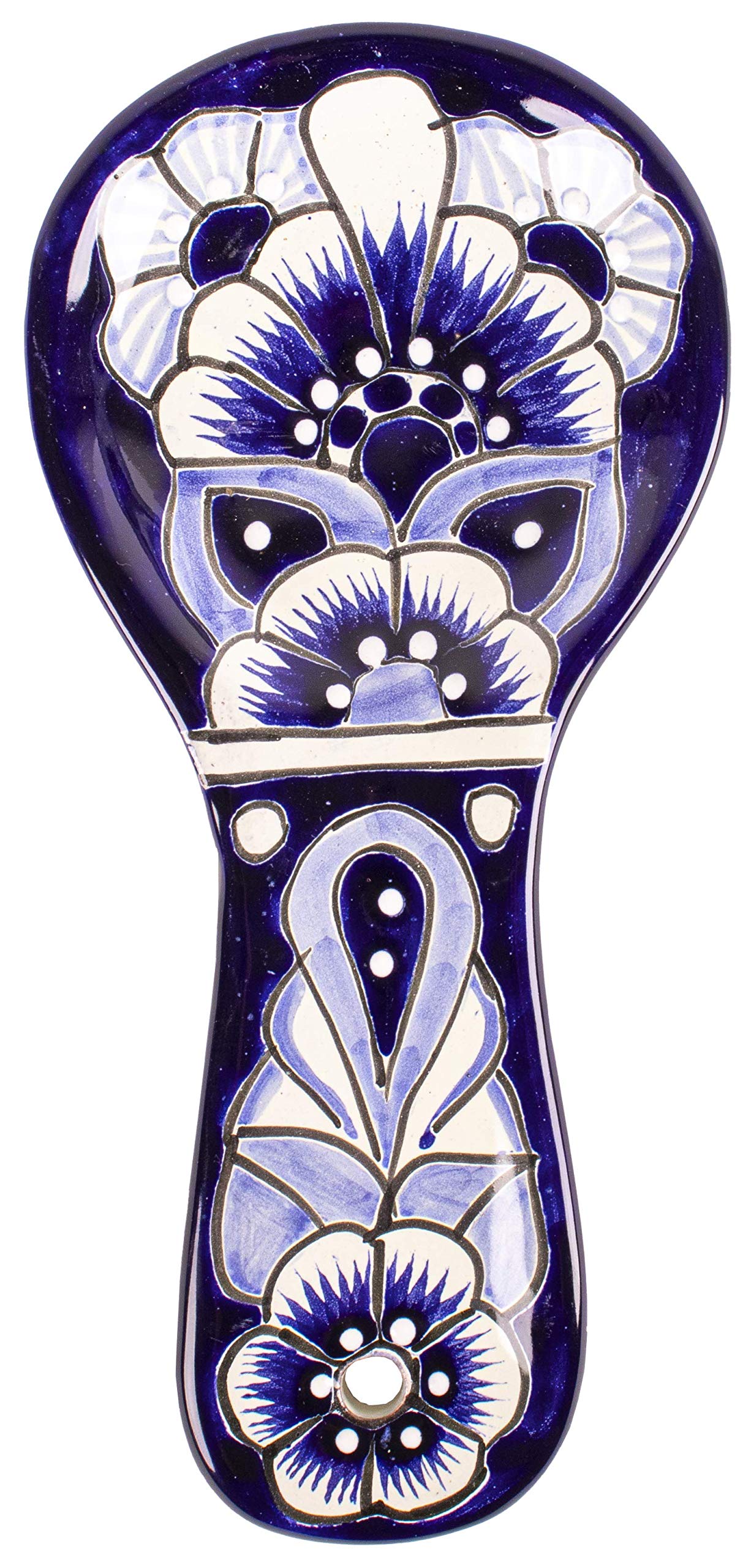 Authentic Mexican Talavera Ceramic Spoon Rest Colorful Kitchen Decor - Hand Painted - Dishwasher Safe - Mexican Cuchara for Top of Stove or Hang on Wall Decor, (Multicolor) (10 x 4.5 Inches, Floral)
